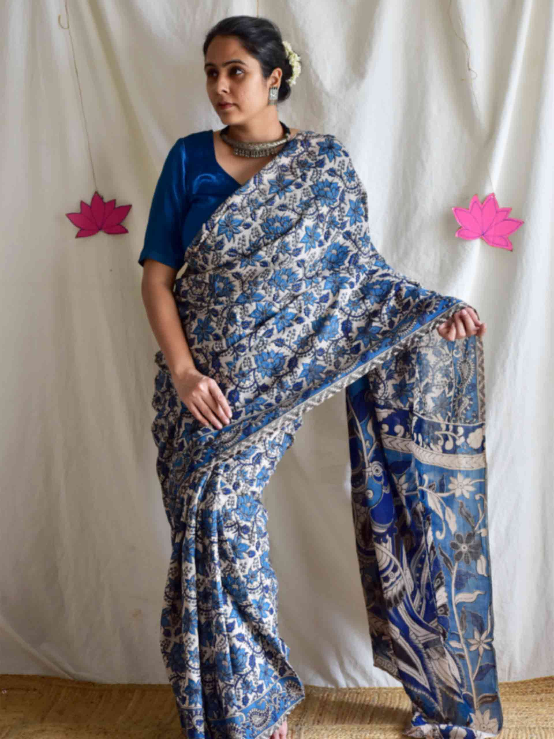 Blue love - kalamkari printed saree