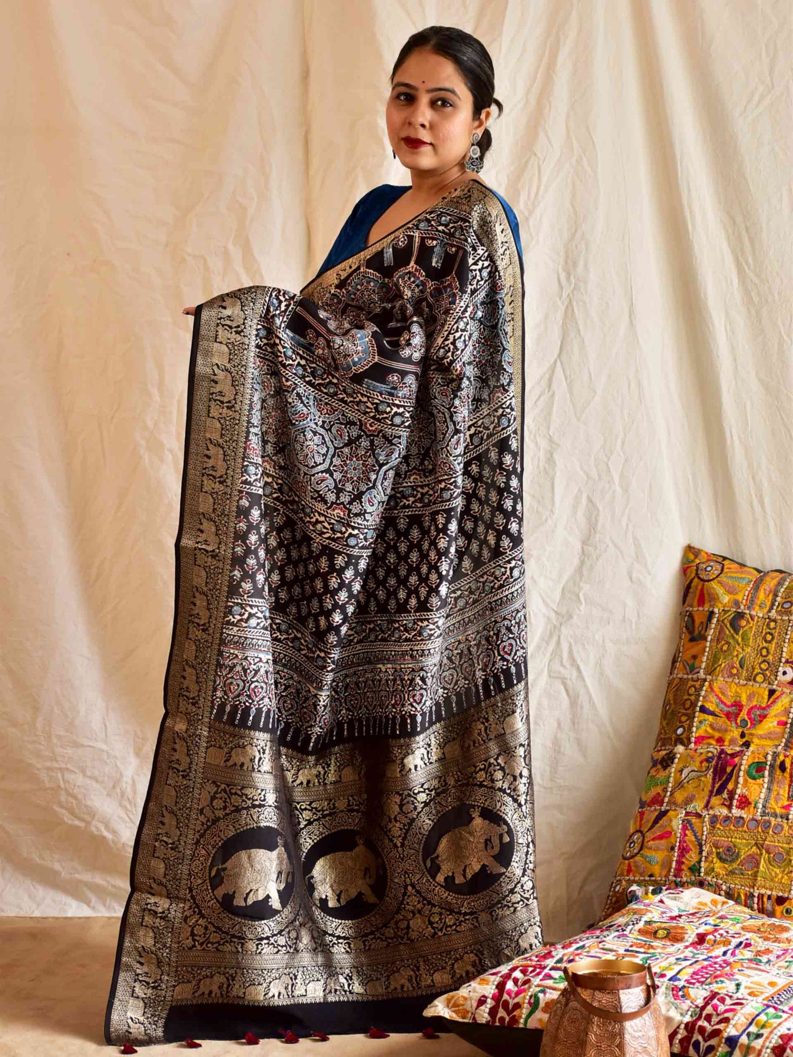 Ajrakh saree | Buy Ajrakh Print Cotton & Modal Silk Sarees Online
