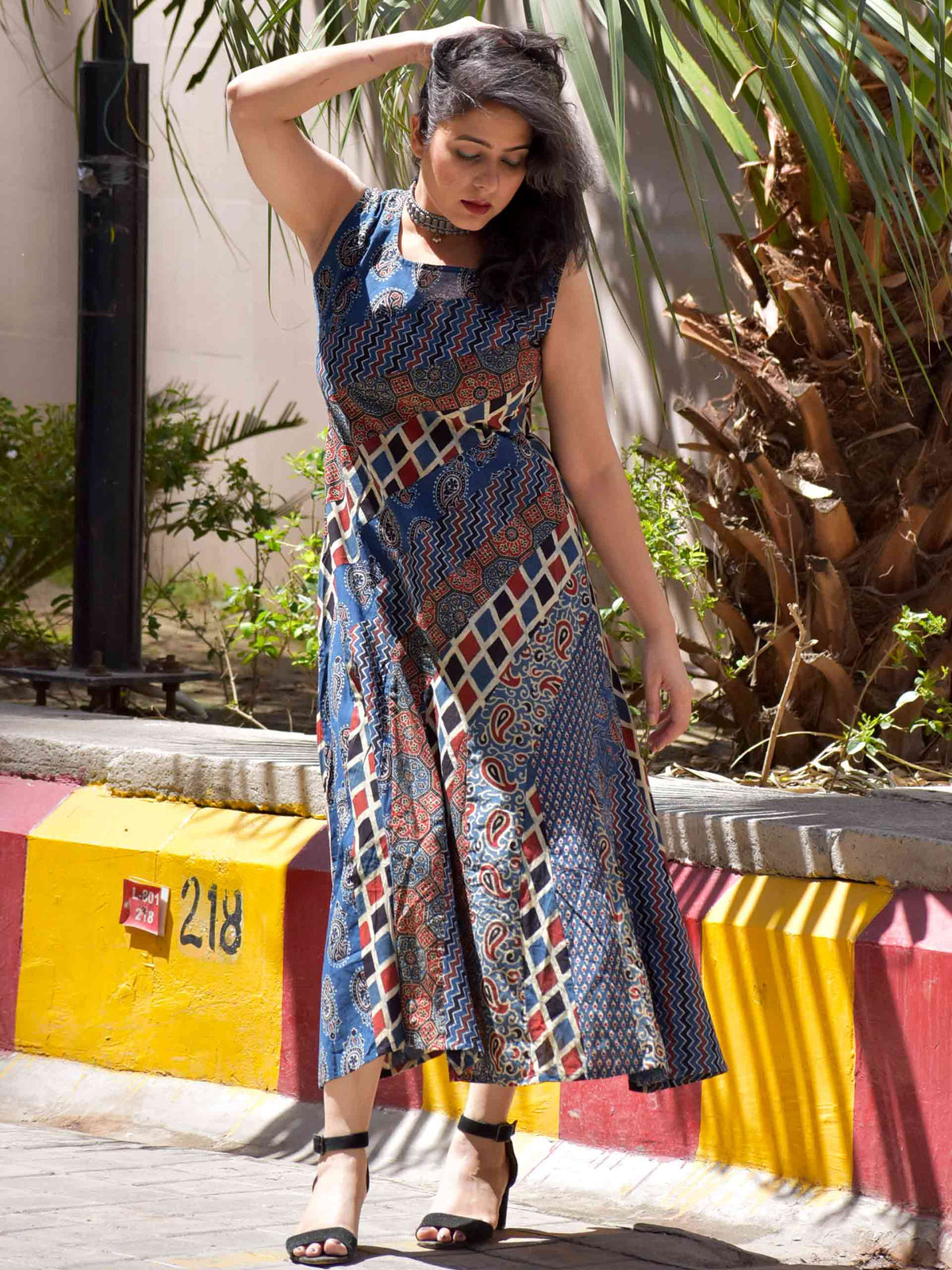 Himari - Ajrakh dress with sleeves